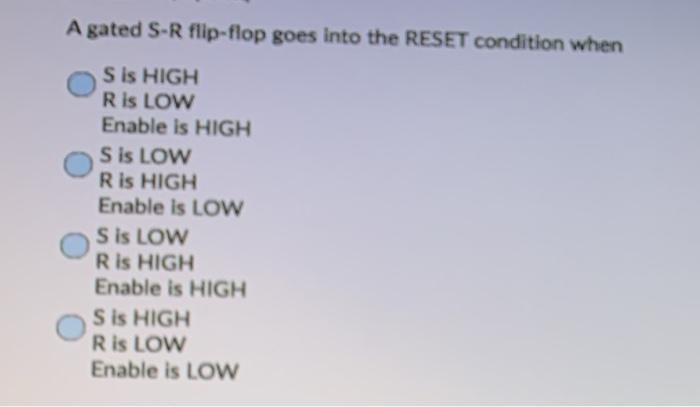 Solved A gated S-R flip-flop goes into the RESET condition | Chegg.com