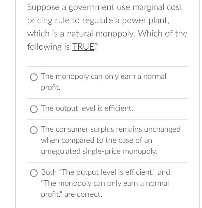 Solved Suppose a government use marginal cost pricing rule | Chegg.com