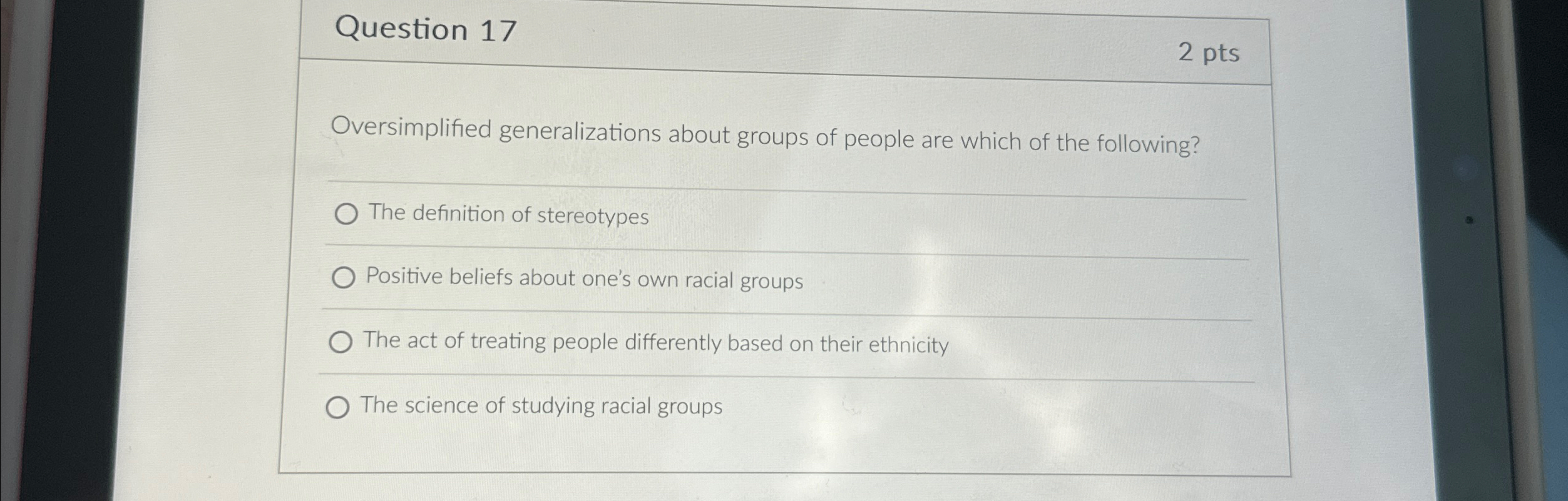 Solved Question 172 ﻿ptsversimplified generalizations about | Chegg.com