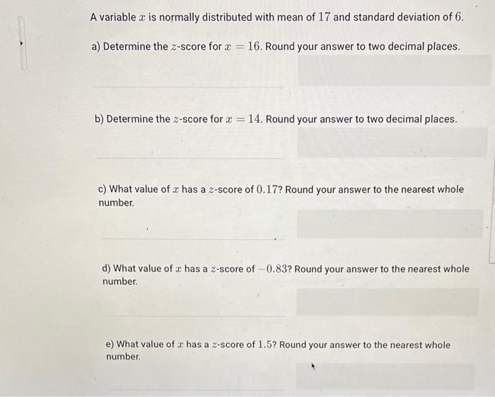 Solved A variable x is normally distributed with mean of 17 | Chegg.com