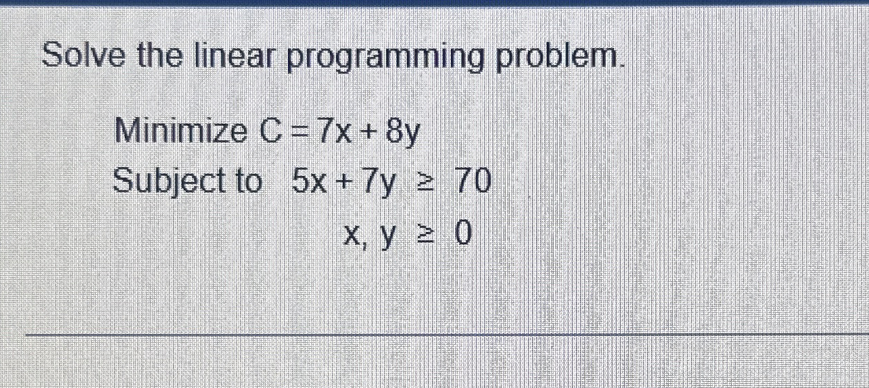 Solved Solve the linear programming problem. ﻿Minimize | Chegg.com
