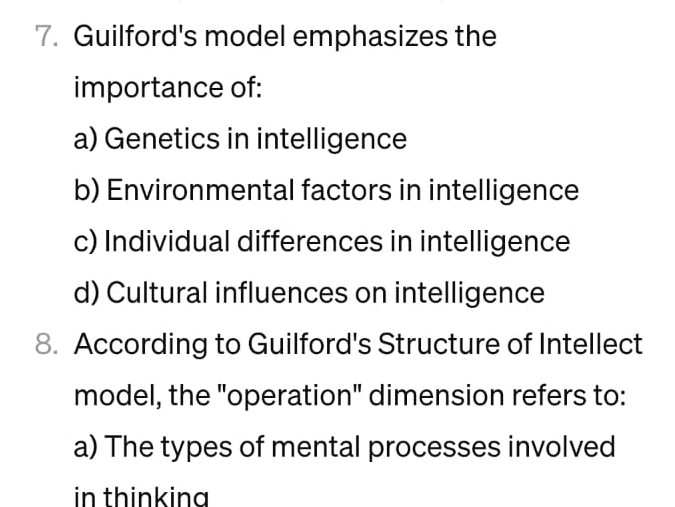 Solved Guilford's model emphasizes the importance of:a) | Chegg.com
