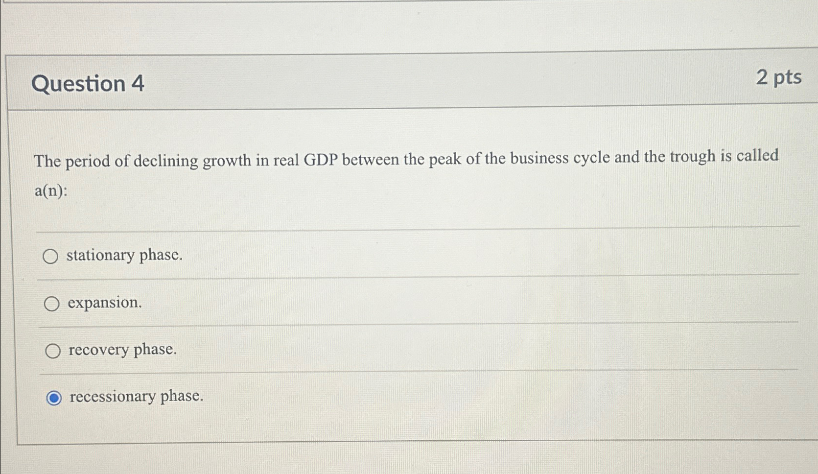Solved Question 42ptsThe period of declining growth in real | Chegg.com
