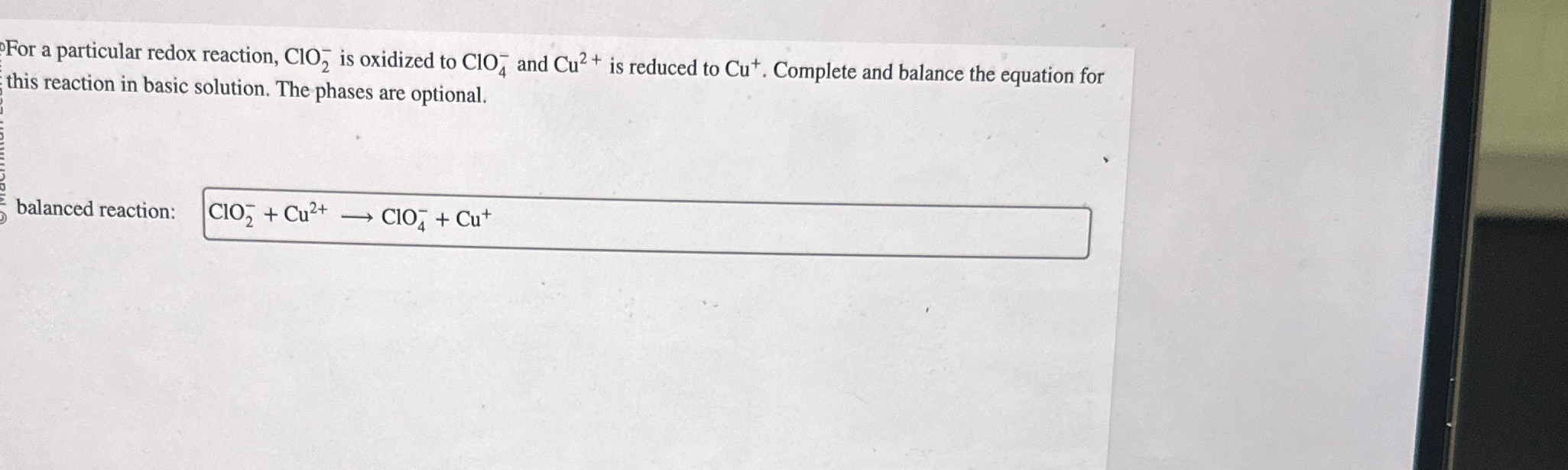 Solved -For a particular redox reaction, ClO2-is oxidized to | Chegg.com