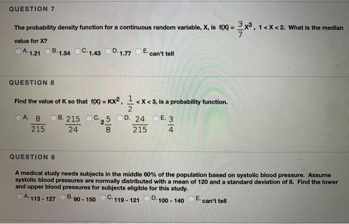 Solved QUESTION 7 The probability density function for a | Chegg.com