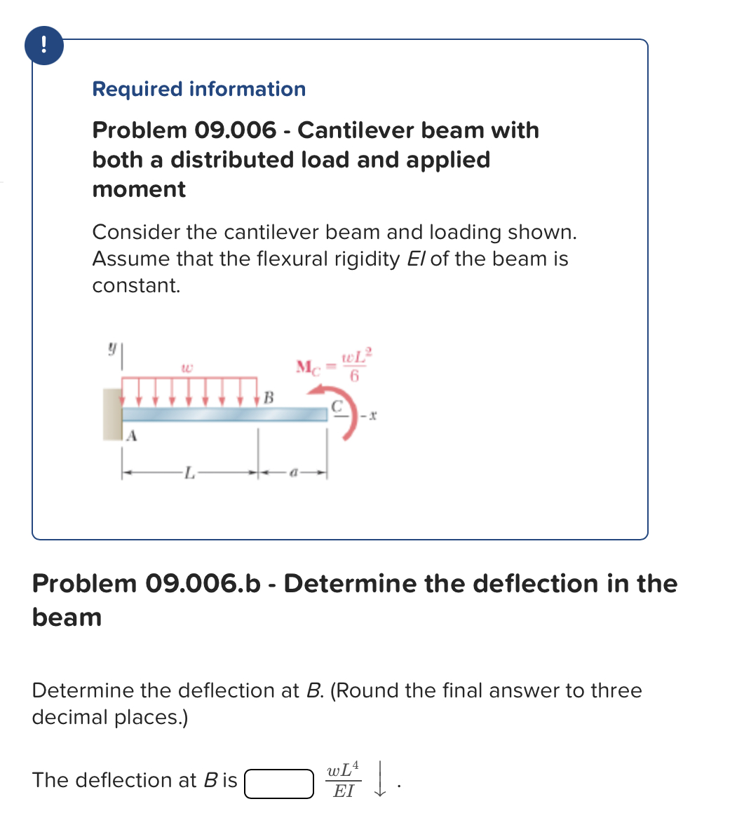Solved Required informationProblem 09.006 - ﻿Cantilever beam | Chegg.com