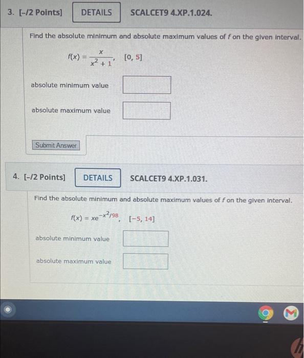Solved 3. [-/2 Points] SCALCET9 4.XP.1.024. Find the | Chegg.com