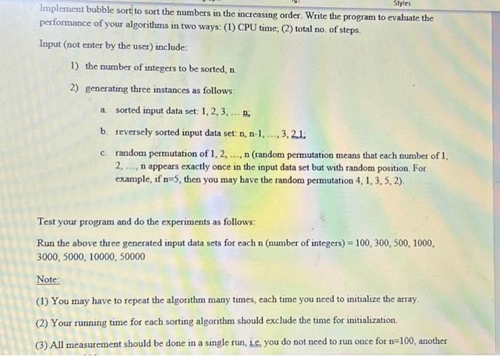 Implement Bubble Sort To Sort The Numbers In The