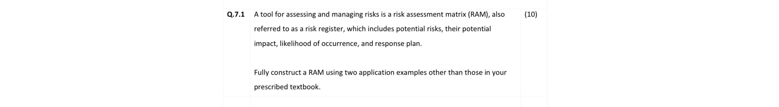 Solved Q.7.1 ﻿A tool for assessing and managing risks is a | Chegg.com