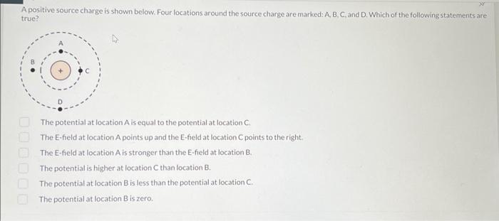 Solved A positive source charge is shown below. Four | Chegg.com