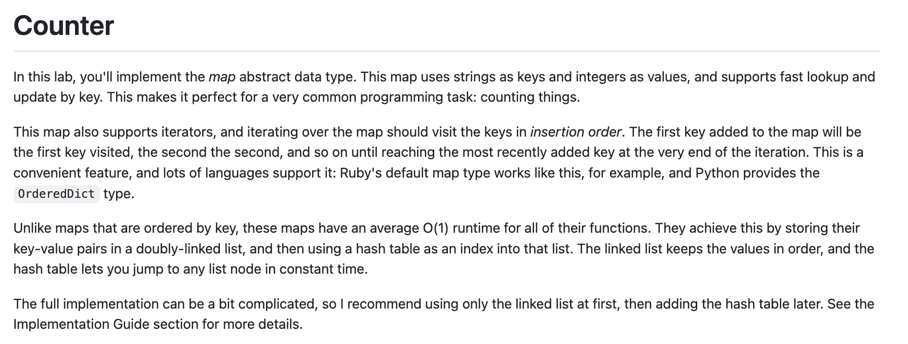 Solved CounterIn this lab, you'll implement the map abstract | Chegg.com