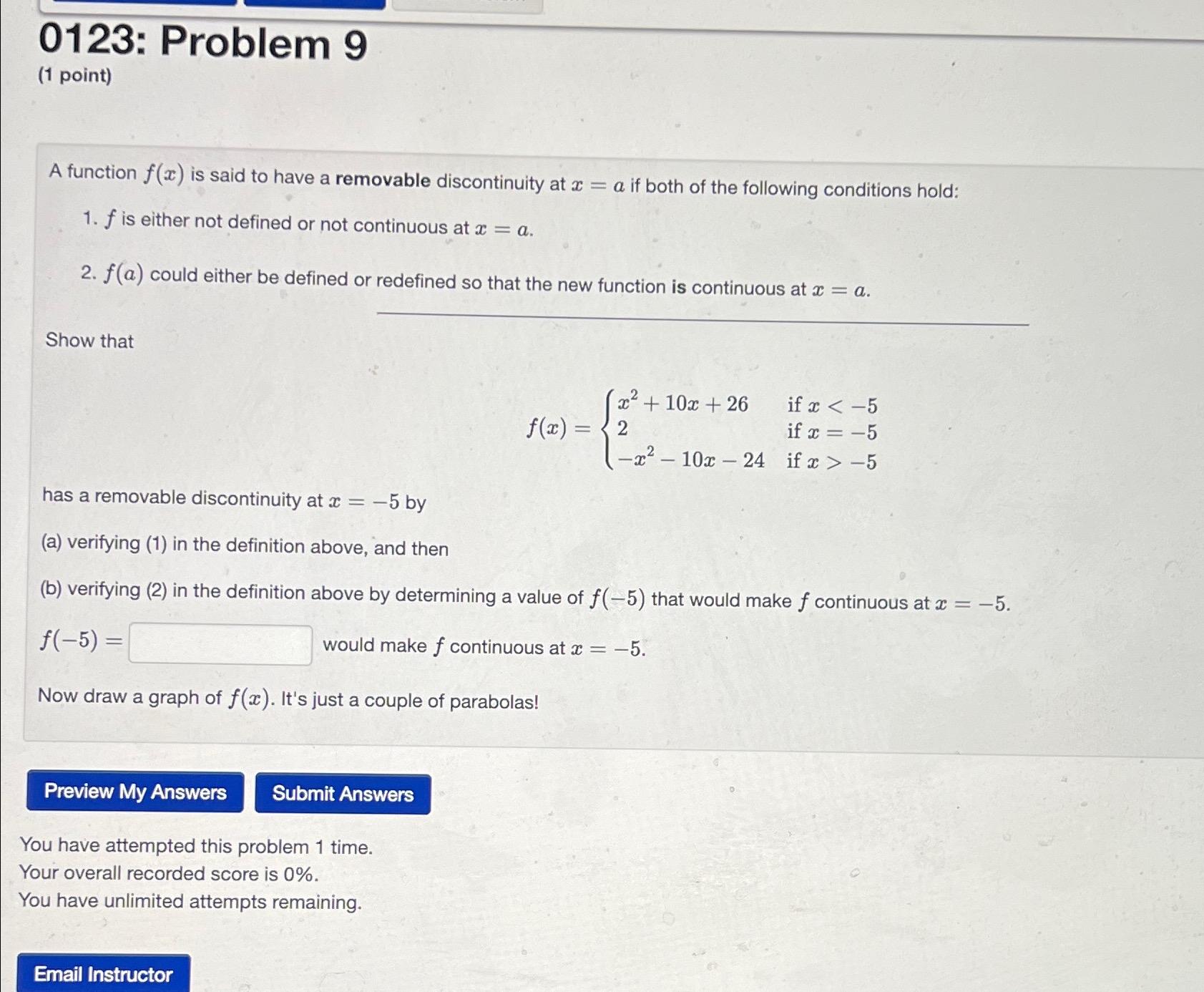 Solved 0123: Problem 9\\n(1 point)\\nA function f(x) is said | Chegg.com