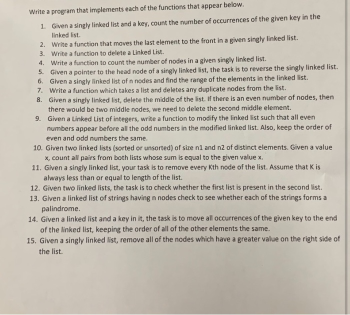 Solved Write a program that implements each of the functions | Chegg.com