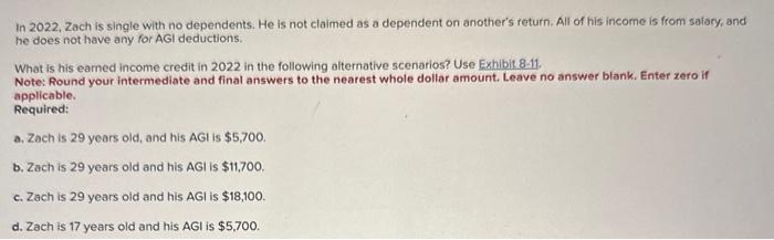 Solved In 2022, Zach is single with no dependents. He is not | Chegg.com