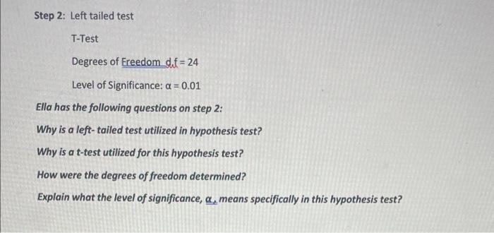 Solved Step 2: Left tailed test T-Test Degrees of Freedom_df | Chegg.com