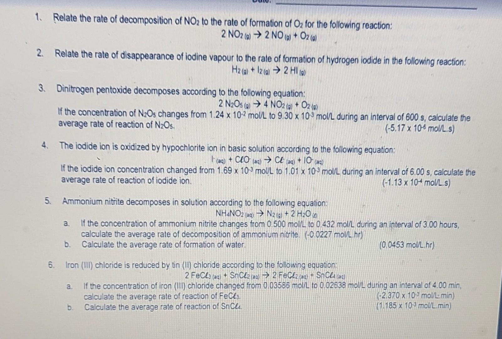 Solved 1. Relate the rate of decomposition of NO2 to the | Chegg.com
