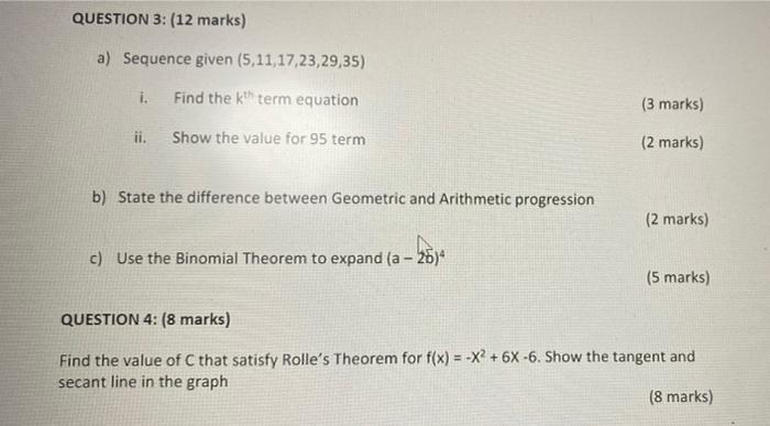 Solved QUESTION 3: (12 marks) a) Sequence given | Chegg.com