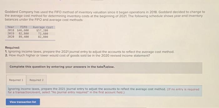 Solved Goddard Company has used the FIFO method of inventory | Chegg.com