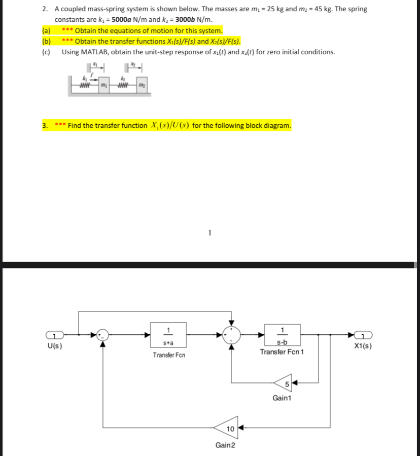 Solved A coupled mass-spring system is shown below. The | Chegg.com