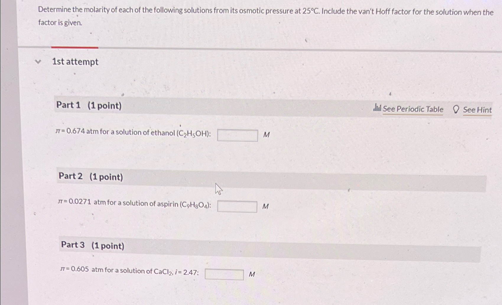 Solved Determine the molarity of each of the following | Chegg.com