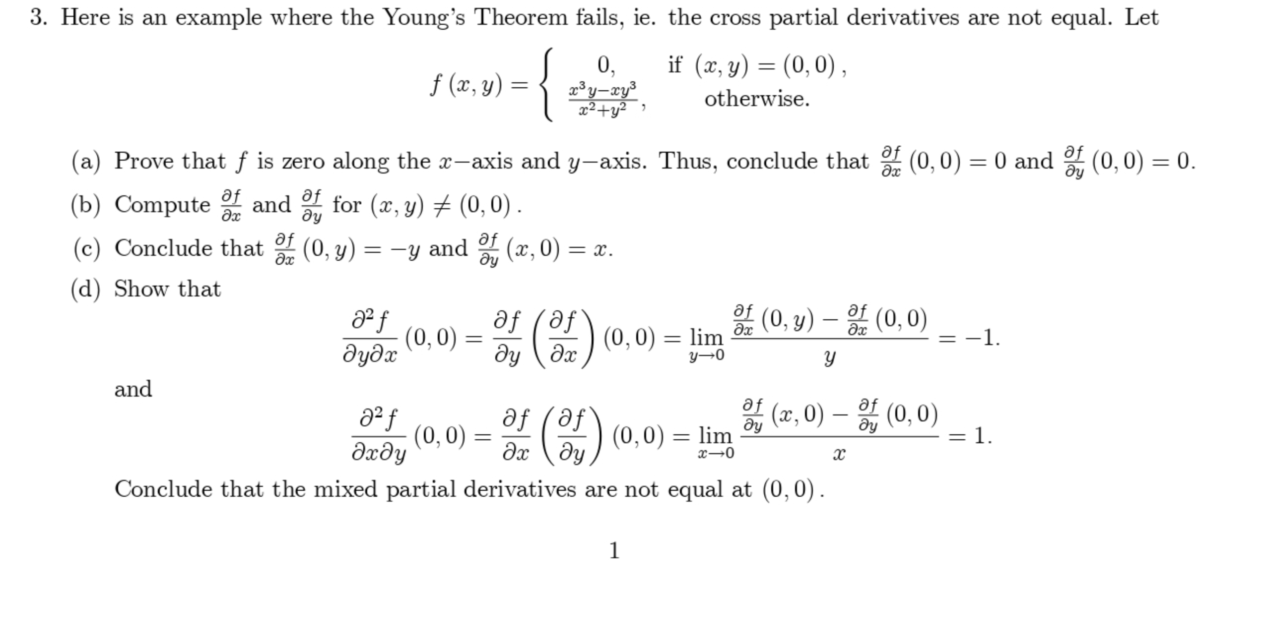 Solved Here is an example where the Young's Theorem fails, | Chegg.com