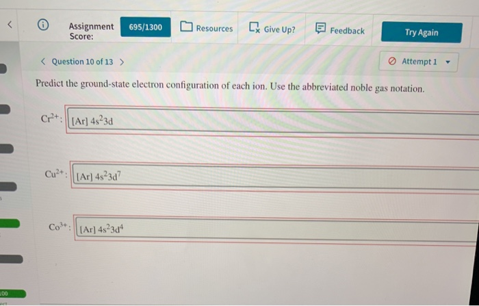 Solved 695/1300 Assignment Score: Resources Give Up? | Chegg.com