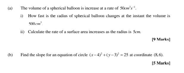 Solved (a) The volume of a spherical balloon is increase at | Chegg.com