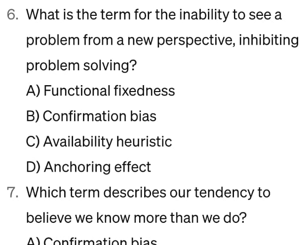 Solved What is the term for the inability to see a problem | Chegg.com