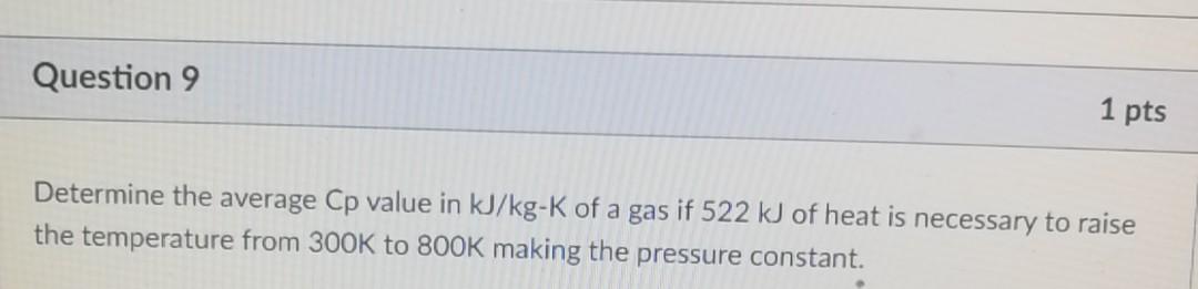 Solved Question 9 1 pts Determine the average Cp value in | Chegg.com