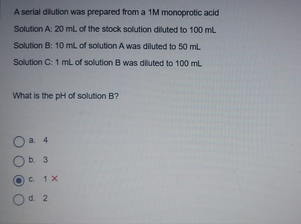 Solved A serial dilution was prepared from a 1M ﻿monoprotic | Chegg.com
