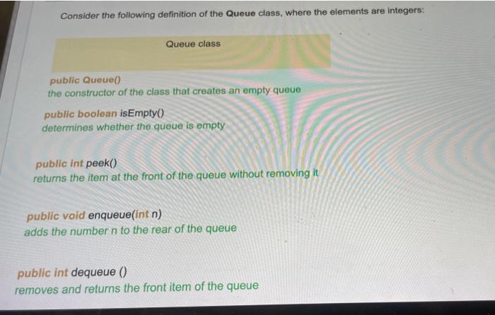 Solved Consider the following definition of the Queue class, | Chegg.com