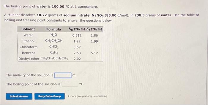 Solved Boiling Point Elevation/Freezing Point Depression | Chegg.com