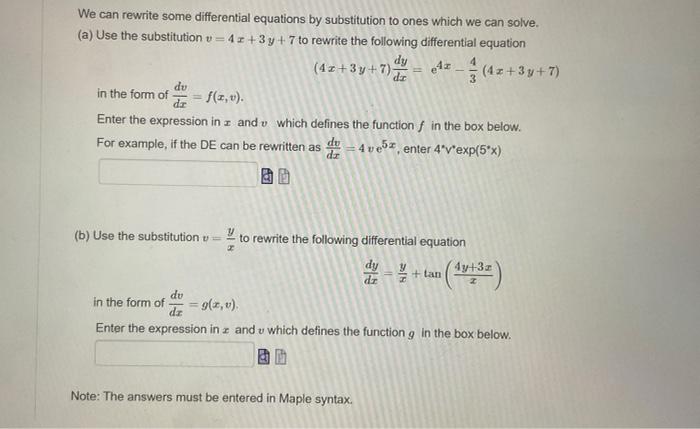 Solved We can rewrite some differential equations by | Chegg.com