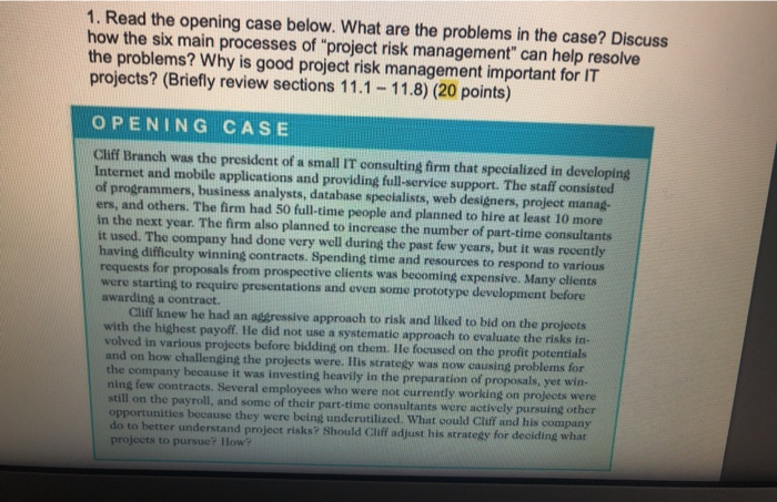 Solved 1. Read the opening case below. What are the problems | Chegg.com