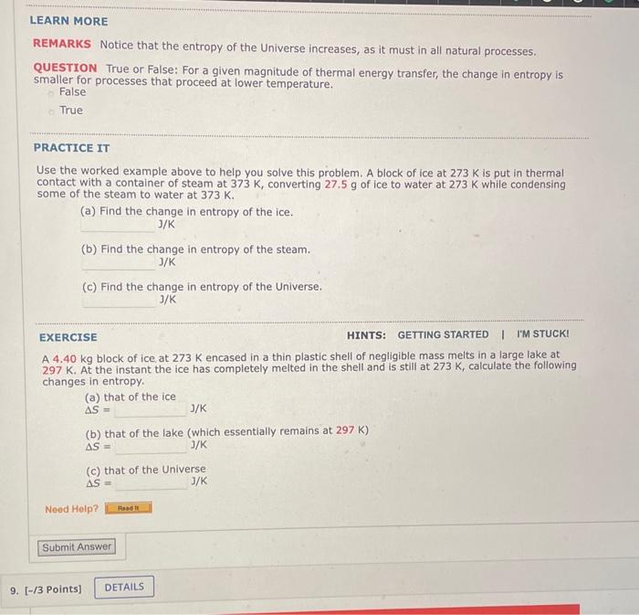 Solved LEARN MORE REMARKS Notice that the entropy of the | Chegg.com
