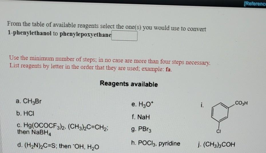 Solved (Referenca From the table of available reagents | Chegg.com
