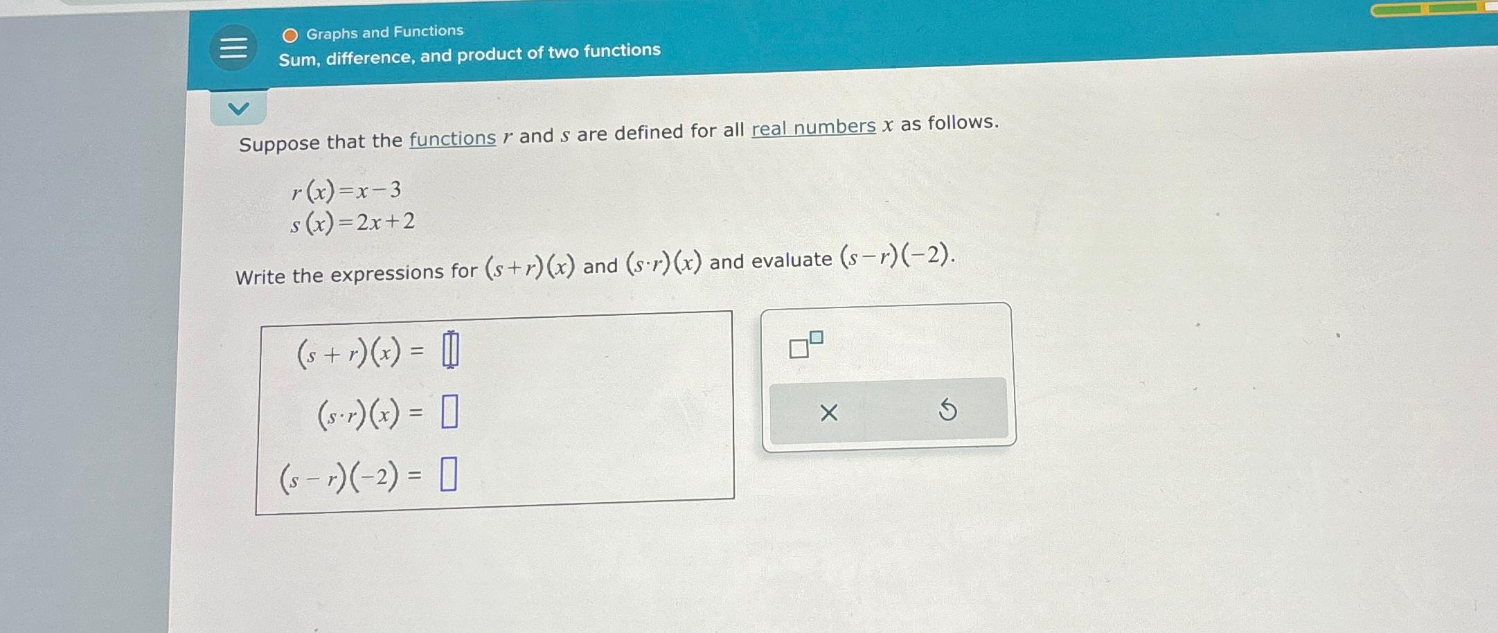 Solved Graphs and FunctionsSum, difference, and product of | Chegg.com