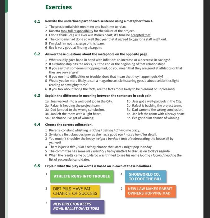 6.1 6.2 6.3 6.4 6.5 Exercises Rewrite the underlined | Chegg.com