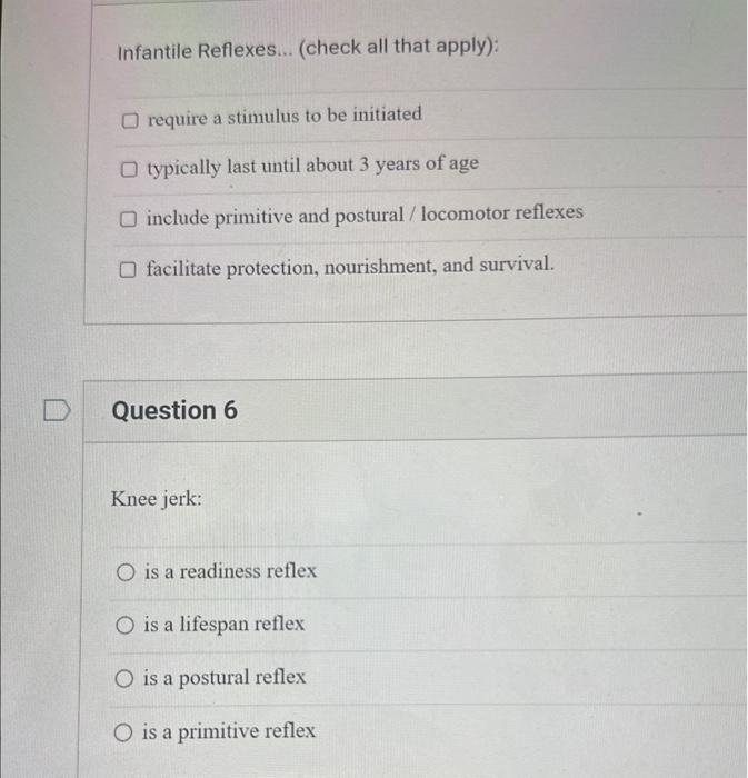 Solved Infantile Reflexes... (check all that apply): require | Chegg.com