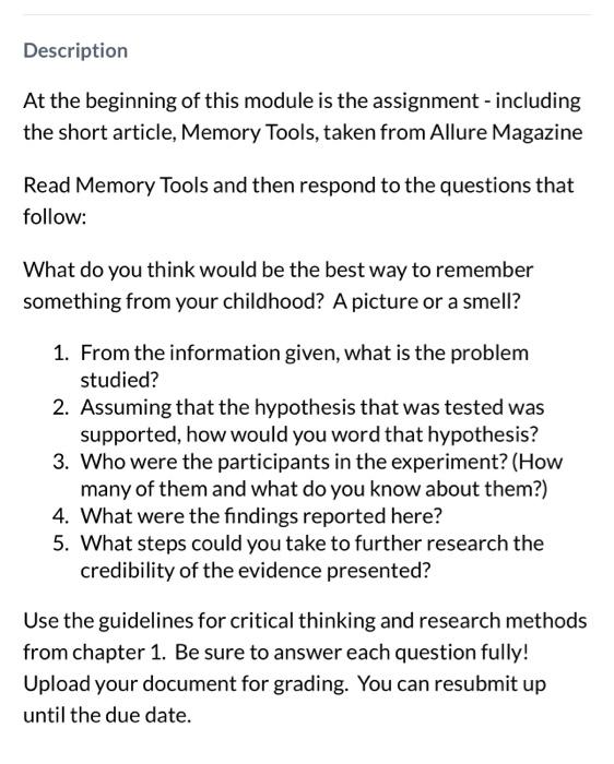 Solved Description At the beginning of this module is the | Chegg.com