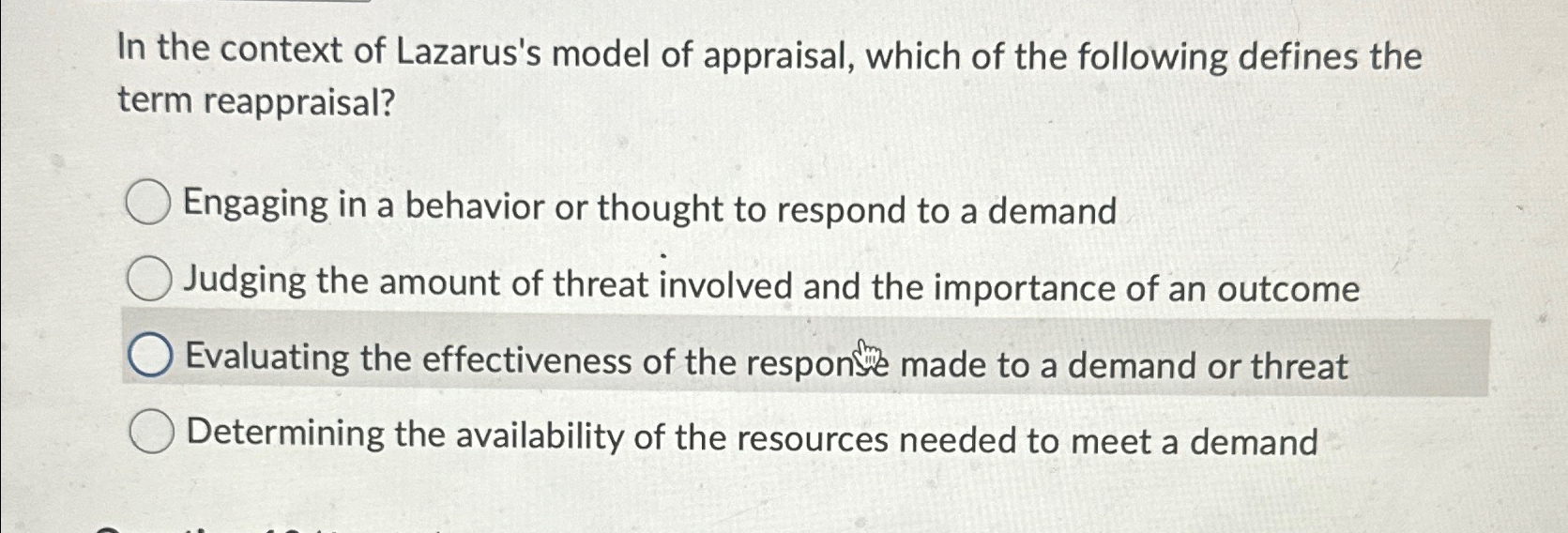 Solved In the context of Lazarus's model of appraisal, which | Chegg.com
