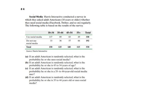 Solved Social Media Harris Interactive conducted a survey in | Chegg.com