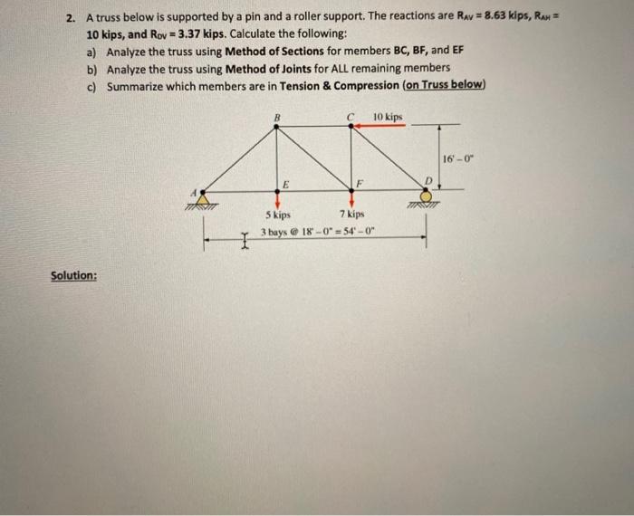 Solved 2. A truss below is supported by a pin and a roller | Chegg.com