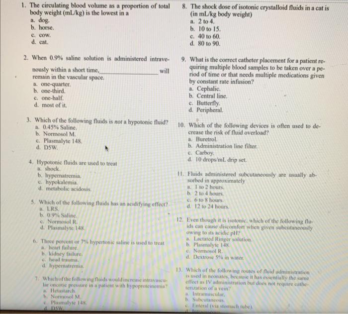 Solved 1. The circulating blood volume as a proportion of | Chegg.com