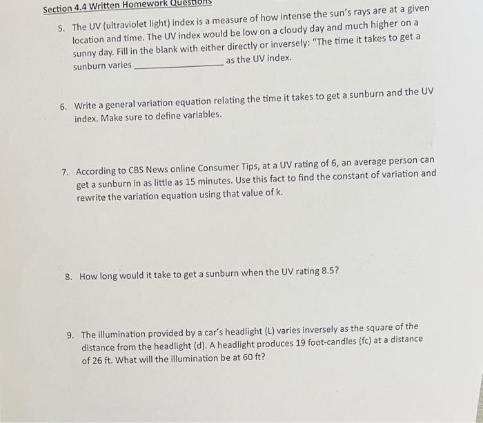 Solved 5. The UV (ultraviolet light) index is a measure of | Chegg.com