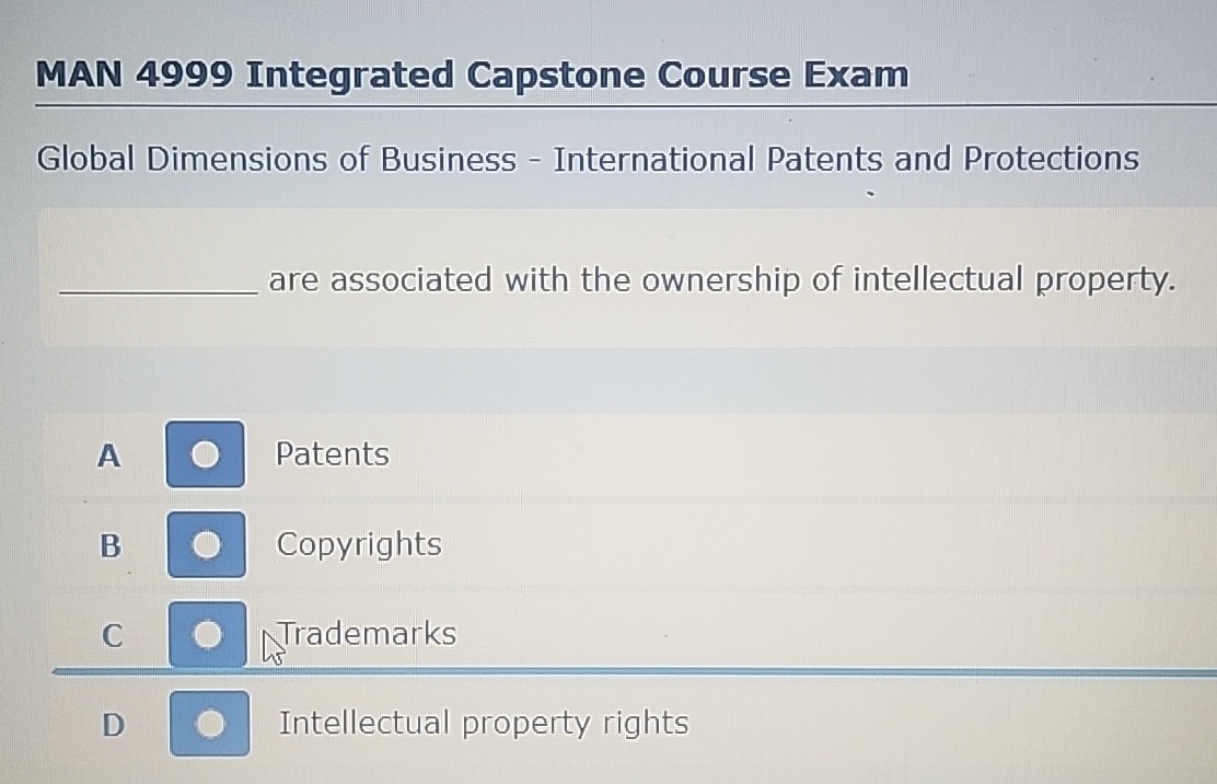 Solved MAN 4999 ﻿Integrated Capstone Course ExamGlobal | Chegg.com
