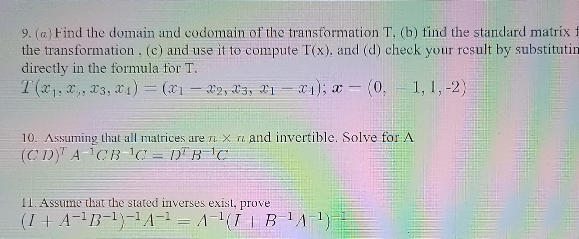 Solved 9. (a) Find the domain and codomain of the | Chegg.com