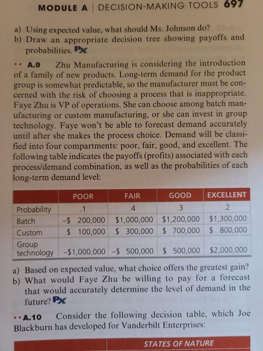 Solved a) Using expected value, what should Ms. Johnson do? | Chegg.com