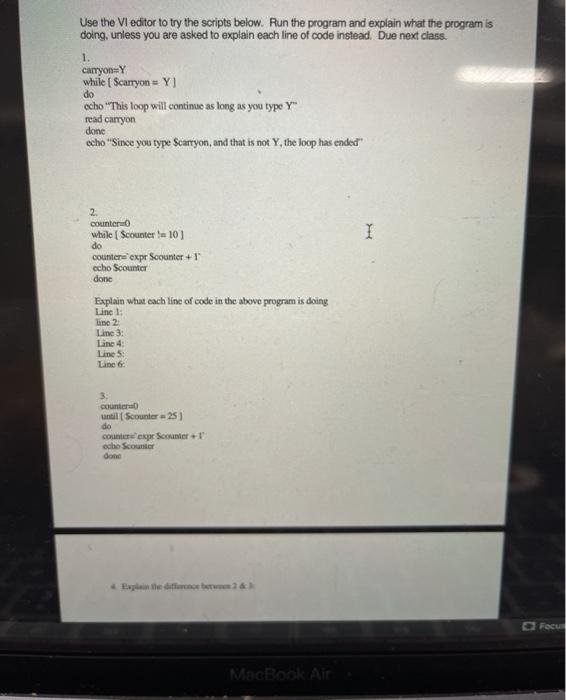 Solved Use the VI editor to try the scripts below. Run the | Chegg.com