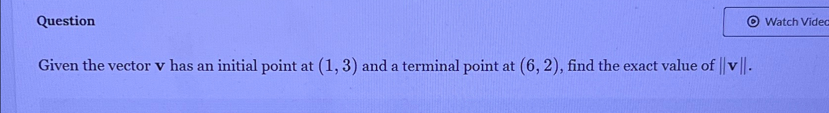 Solved QuestionGiven the vector v ﻿has an initial point at | Chegg.com